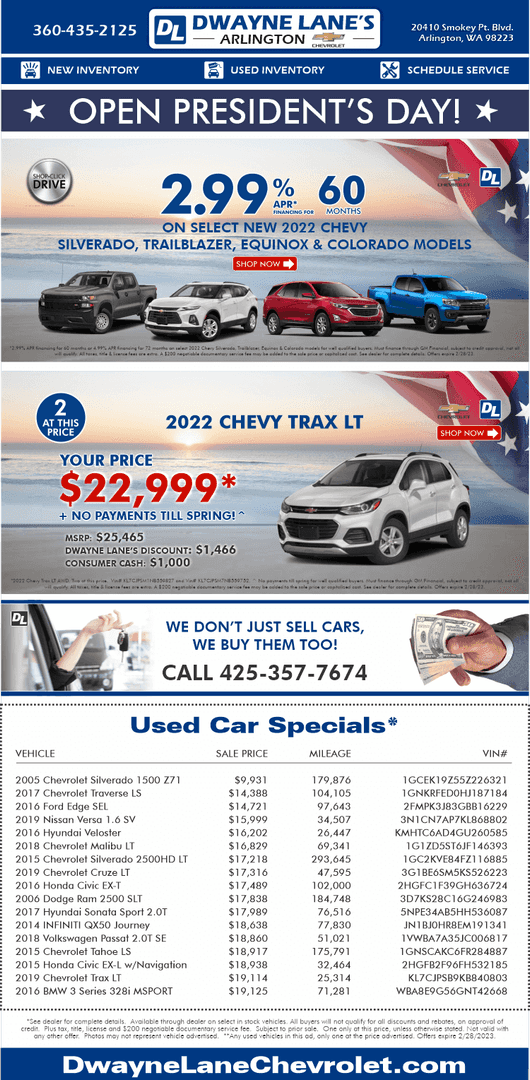 Vehicle Specials in Arlington | Dwayne Lane's Arlington Chevrolet