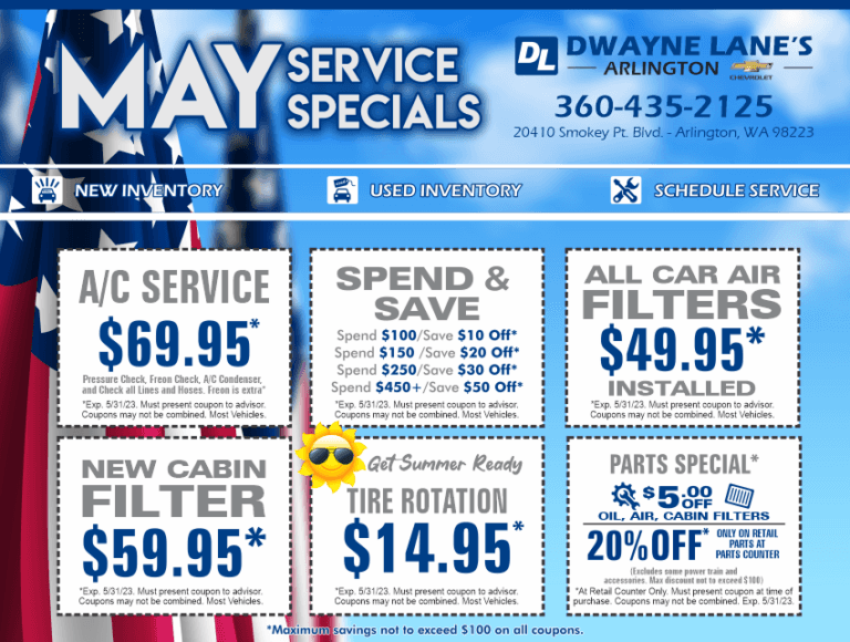 Service & Parts Coupons | Dwayne Lane's Arlington Chevrolet
