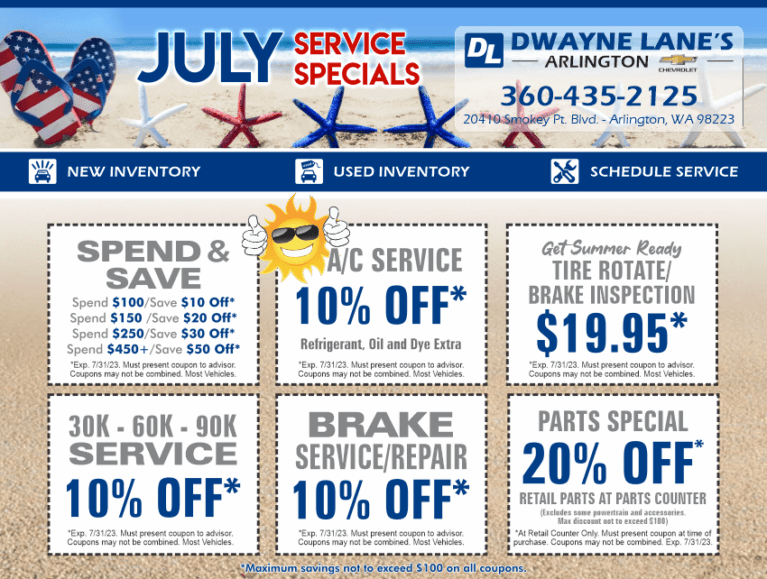 Service & Parts Coupons | Dwayne Lane's Arlington Chevrolet