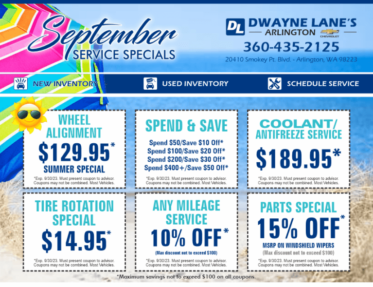 Service & Parts Coupons | Dwayne Lane's Arlington Chevrolet