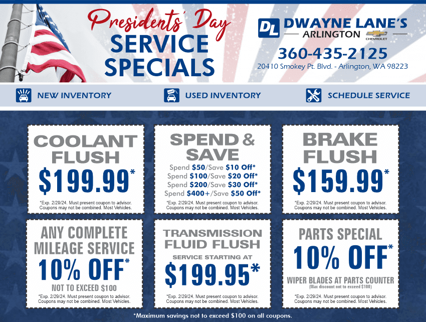Service & Parts Coupons | Dwayne Lane's Arlington Chevrolet