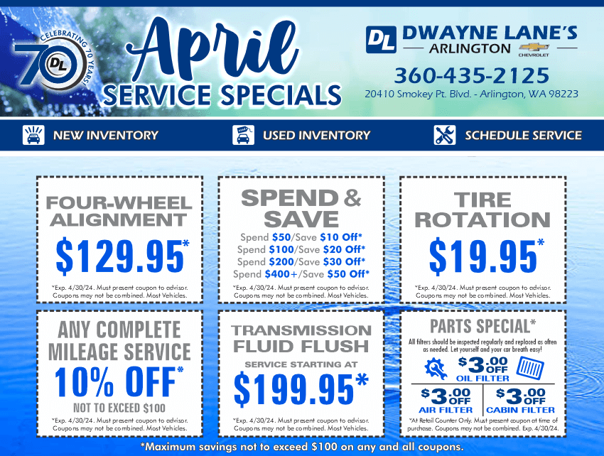 Service & Parts Coupons | Dwayne Lane's Arlington Chevrolet